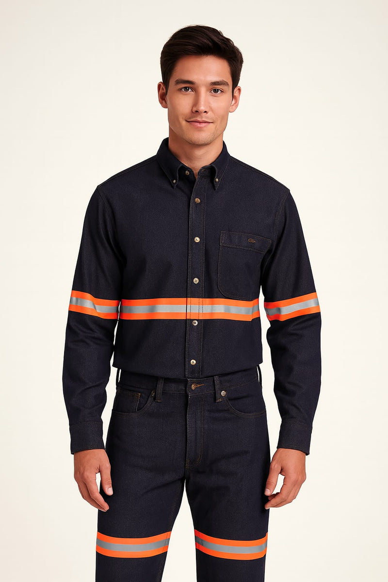 Camisa de mezclilla con reflejante naranja – UNIONE MX